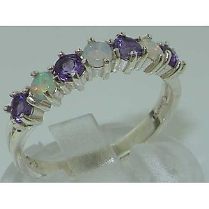 LetsBuyGold 925 Sterling Silver Natural Opal & Amethyst Womans Eternity Ring - Size 5.75
