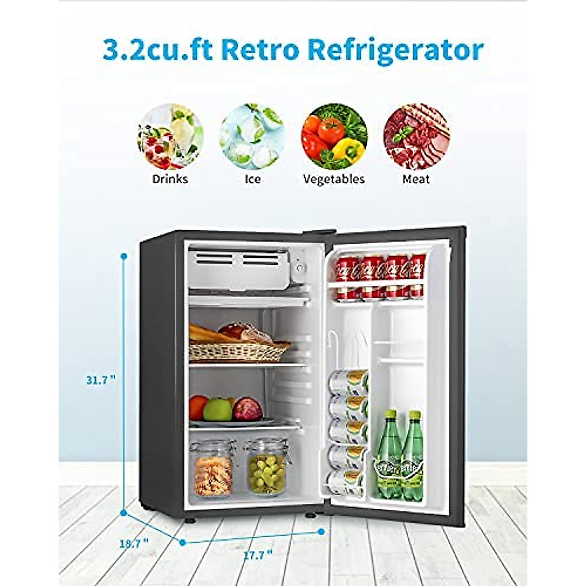 NA 3.2 Cu.Ft Single Door Mini Fridge, Compact Refrigerator Mini Refrigerator Small Drink Food Storage Machine for Dorm, Camper, Basement or Office (Black)