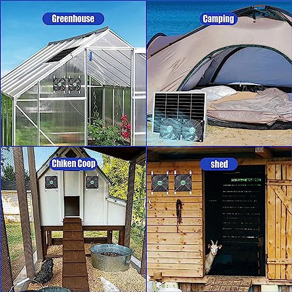 pqins 5 Inch Solar Powered Fan, Solar Exhaust Intake Fan Kit, IPX7 Waterproof Dual Fans with 13Ft On/Off Switch Cable, Cooling Ventilation for Greenhouse, Chicken Coop, Shed, Dog House, Outside