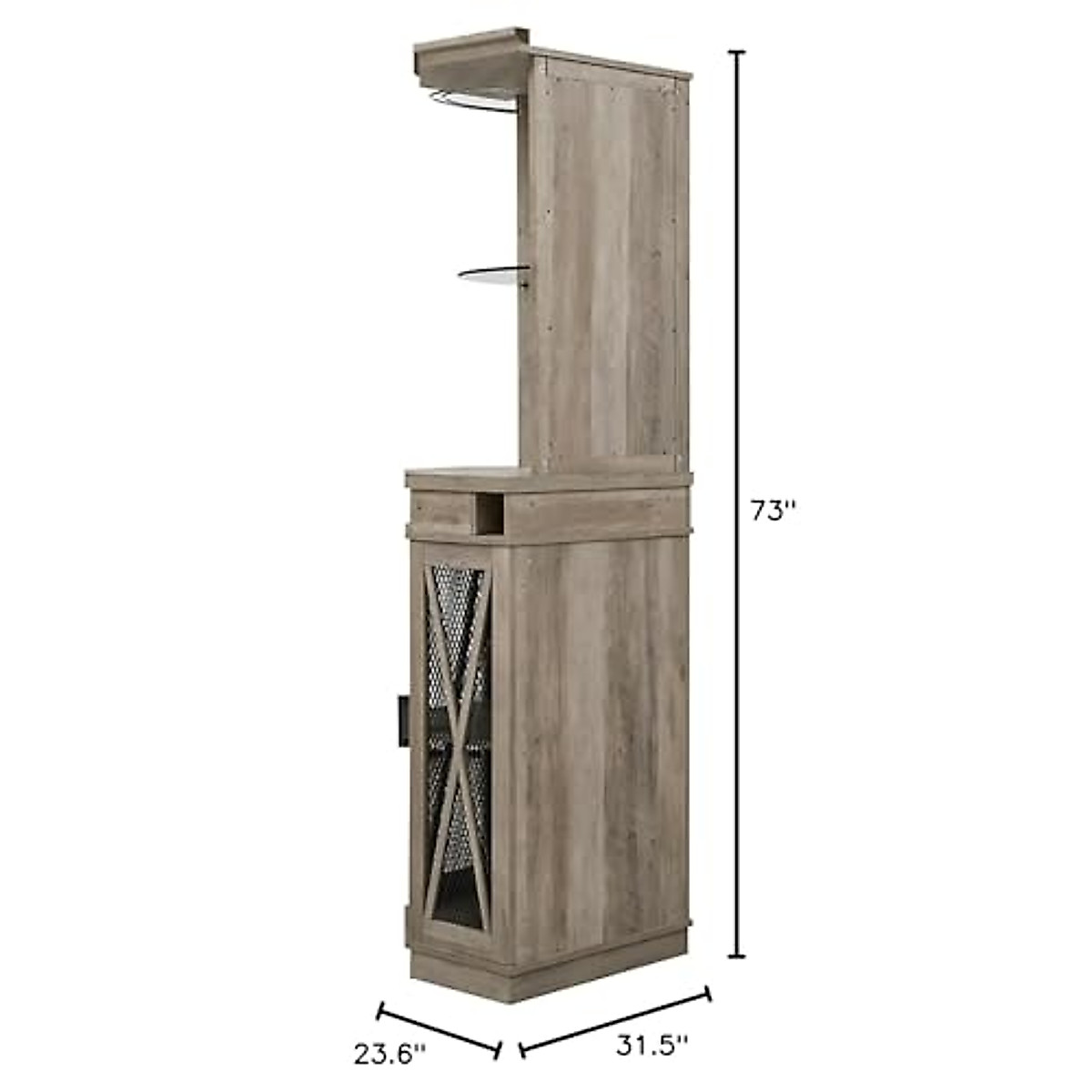 Home Source 73" Tall Corner Bar Unit Reclaimed Barnwood Wine Cabinet with Storage, Lower Mesh Doors, Upper Liquor Shelf galss Holder, for Home Bar, Living Room, Kitchen, Mini Space, Oak
