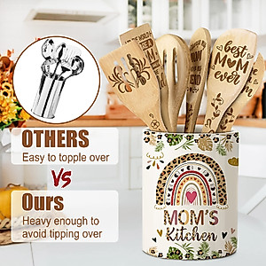 Rabbitable Gifts for Mom, Ceramic Utensil Holder for Cooking with Wooden Spoons Mothers Day Gifts for Mom, Mom Mothers Day Gift Cooking Tools Kitchen Utensils Set with Wooden Spoons for 6