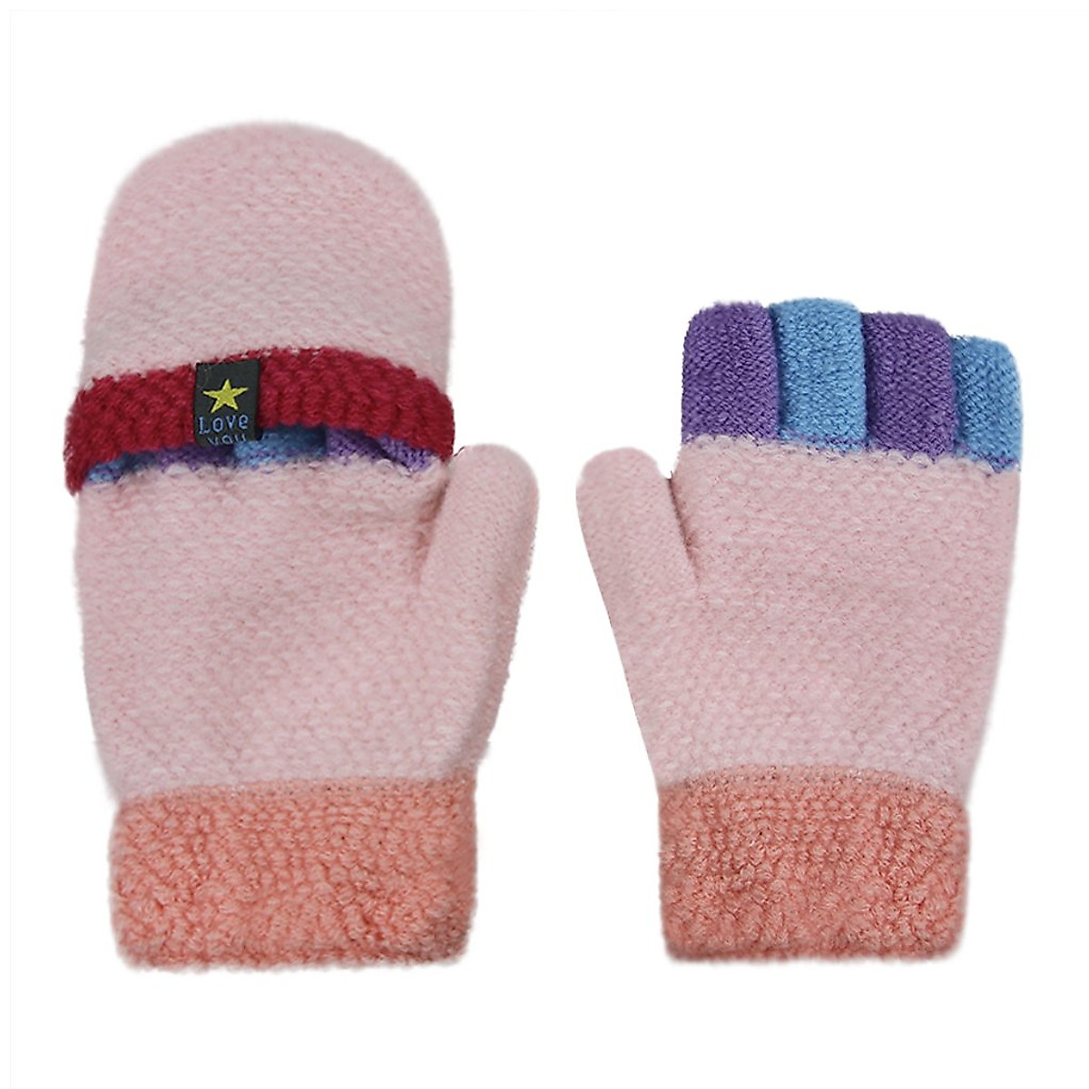 Convertible Flip Top Gloves,Winter Warm Knitted Fingerless Gloves with Mitten Cover for Toddler Kids Girls Boys 2-8 Yrs