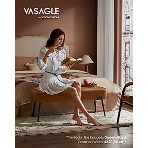 VASAGLE EKHO Collection - Bench for Entryway Bedroom, Synthetic Leather with Stitching, Ottoman Bench with Steel Legs, Living Dining Room, Mid-Century Modern, Loads 660 lb, Caramel Brown ULOM076K01
