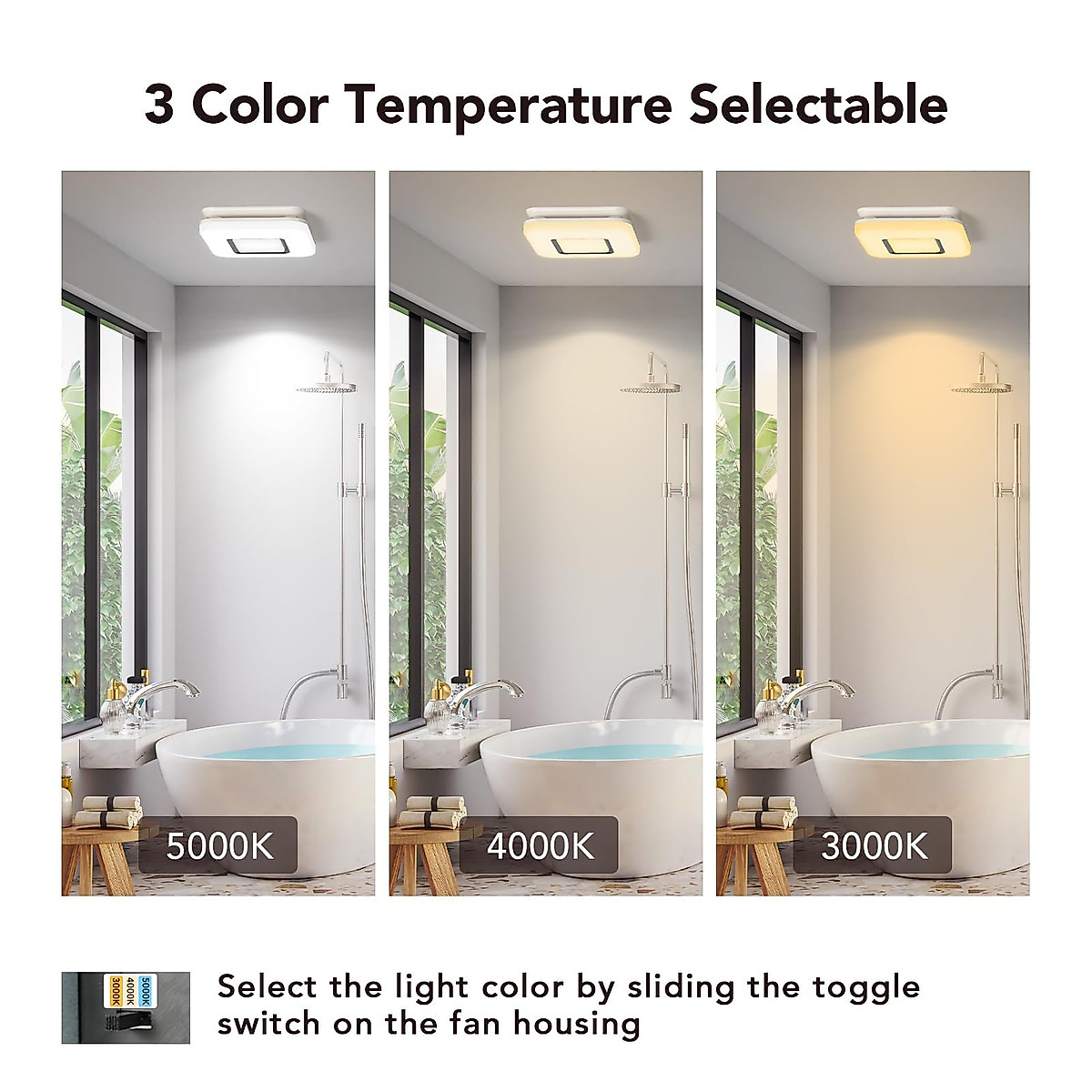 OREiN Bathroom Exhaust Fan with Light, 100 CFM 1.5 Sones, 25W Bathroom Vent Fan with Light, 1500lm LED Light 3000K/4000K/5000K Selectable & Nightlight, FCC/ETL Listed, Bath Fan for Home, White