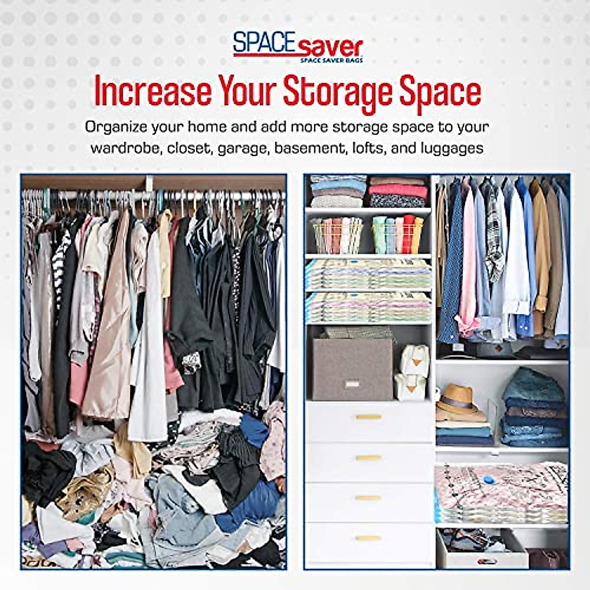 Spacesaver Vacuum Storage Bags (Variety 20 Pack) Save 80% on Clothes Storage Space - Vacuum Sealer Bags for Comforters, Blankets, Bedding, Clothing - Compression Seal for Closet Storage. Pump for Travel.