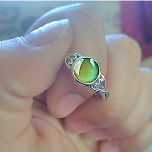 HUKQBUNX 925 sterling silver fashion color changing mood Ring Round Cut Cubic Zircon eternal CZ commitment Moonstone mood change wedding engagement ring size 6-10 (Size 8)