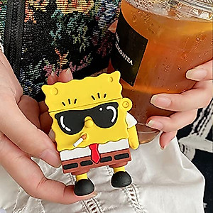 Airpods Case 3D Cute and Funny Anime Characters Cool Spongebob Squarepants and The Rich and Famous Patrick Star Advanced Soft Silicone Airpods Case (2pcs)