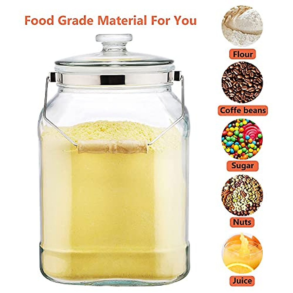 Daitouge 1.3 Gallon Wide Mouth Glass Jars with Lids, Heavy Duty Glass Canisters with Lids, Canning Jars with Removable & Rotatable Wooden Handle, 1 Pack