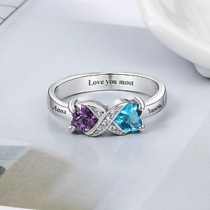 Personalized Infinity Mothers Ring with 2 Heart Simulated Birthstones Engagement Promise Rings for Women (7)