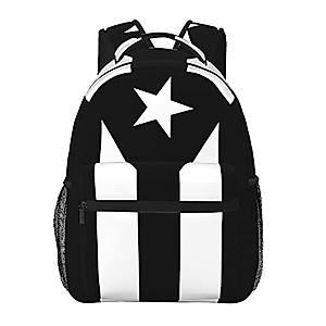 Black and White Puerto Rico Flag Puerto Rican Laptop Backpack School Bookbag, Polyester Anti-Theft Stylish Casual Daypack Bag with Luggage Strap, Travel Business College School Bookbag