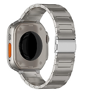 LDFAS Compatible for Apple Watch Ultra 2 Band 49mm,Series 10 46mm Titanium Metal Solid Link Bracelet Bands Replacement for iWatch Strap Compatible for Apple Watch 9/8/7 45mm 44mm Band, Silver Gray