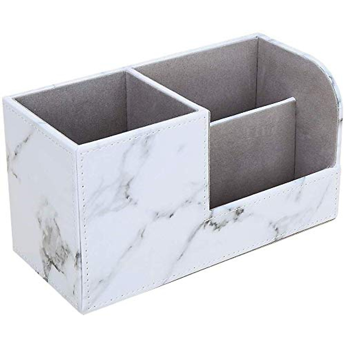 KINGFOM Desk Organizer Office Supplies Caddy Pu Leather Multi-Function Storage Box Pen/Pencil,Cell Phone, Business Name Cards Remote Control Holder Gray Marble