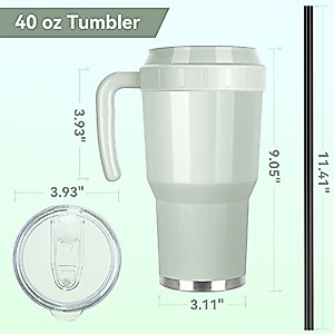 Rietore 40 oz Tumbler with Handle and Straw, Stainless Steel Tumblers Insulated Tumblers with Lids Double Wall Vacuum Coffee Travel Mug, Sweat Proof, Leak Proof, Light Emerald