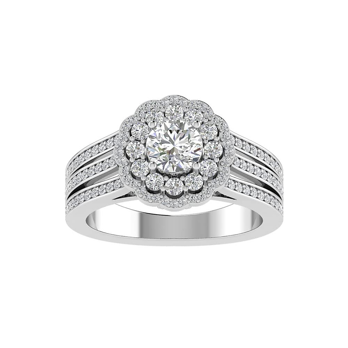 TwoBirch 18k White Gold Microplated Floral Design Duo Bridal Ring Set Engagement Ring and Wedding Band with Cubic Zirconia (SET (2 RINGS), Size 8)