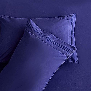 DERBELL Bed Sheet Set - Brushed Microfiber Bedding - Bedding Sheets & Pillowcases - Deep Pockets - Easy Fit - Breathable & Cooling Sheets - 4 Piece King Blue Set