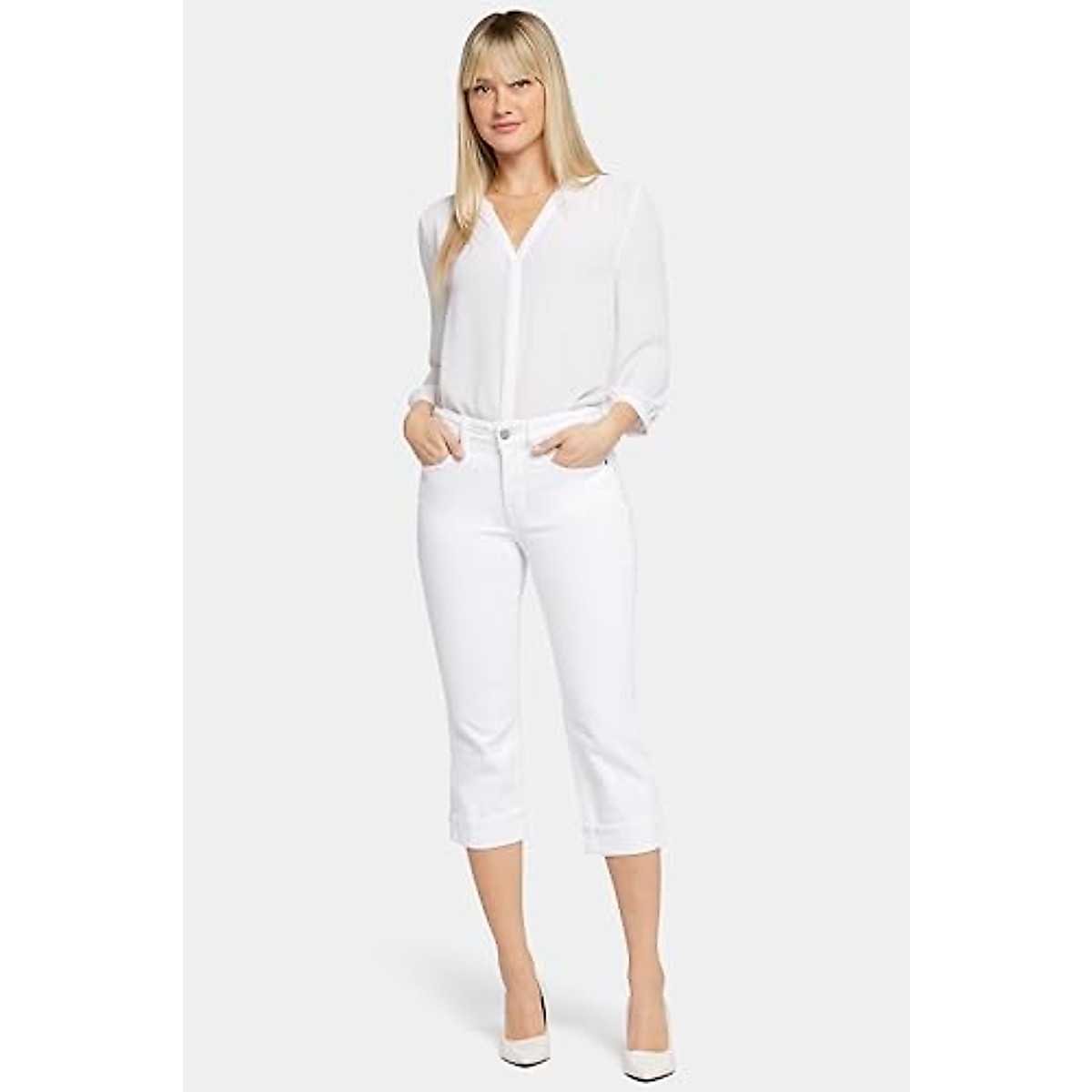 NYDJ Women's Marilyn Straight Cuff Cropped Slimming Jeans, Optic White, 10