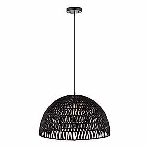 JONATHAN Y JYL6504C Campana 20" 1-Light Bohemian Modern Woven Rattan/Iron LED Pendant Farmhouse Coastal Adjustable Dining Room Living Room Kitchen Island Foyer Bedroom Hallway, Black