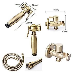 ZLOCYIVHE Toilet Bidet Sprayer Set Hand Held Bidet Sprayer for Toilet Hand Shower for Toilet Use with Hose Gold Brass Cold Water Bidet Shower Attachment,D(B)