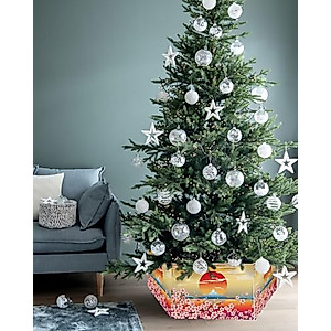 Christmas Tree Collar 4PCS-17"x10", Christmas Tree Ring Japanese-Style Mount Fuji Cherry Blossom Sunset Orange Christmas Tree Stands Skirts Base Covers for Xmas Holiday Home Decor