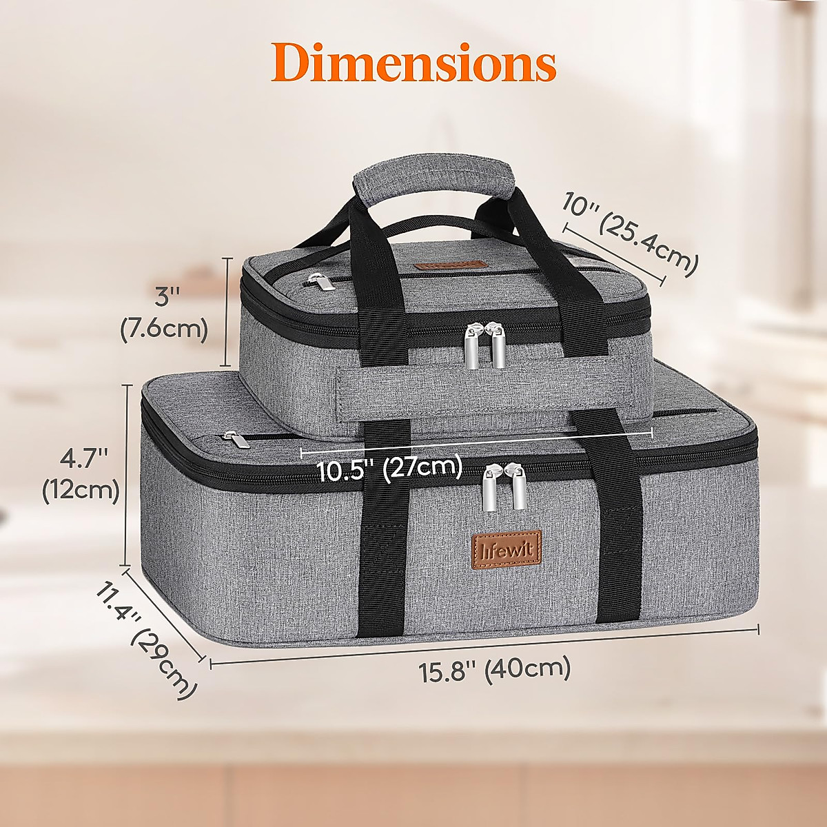 Lifewit Duo Insulated Casserole Carrier for Hot or Cold Food, Lasagna Holder 2 Compartments, Thermal Lunch Tote for Potluck Parties Cookouts, Fits 9"x13" Casserole Dish, Gray
