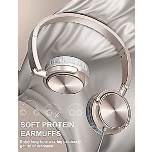 Nasuque Headphones with Microphone, Foldable Wired Headphones with Deep bass, Adjustable Headband and Noise Isolation for Smartphone Computer Laptop Chromebook MP3/4, (Gold)