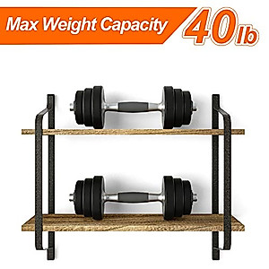 Love-KANKEI Rustic Floating Shelves Wall Mounted Industrial Wall Shelves for Pantry Living Room Bedroom Kitchen Entryway 2 Tier Wood Storage Shelf Heavy Duty Carbonized Black