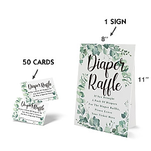 Diaper Raffle Tickets for Baby Shower Sign，Baby Shower Invitations with Diaper Raffle Cards - Baby gender neutral tickets(One 8×11 Sign with 50 Raffle Tickets) - BIG007