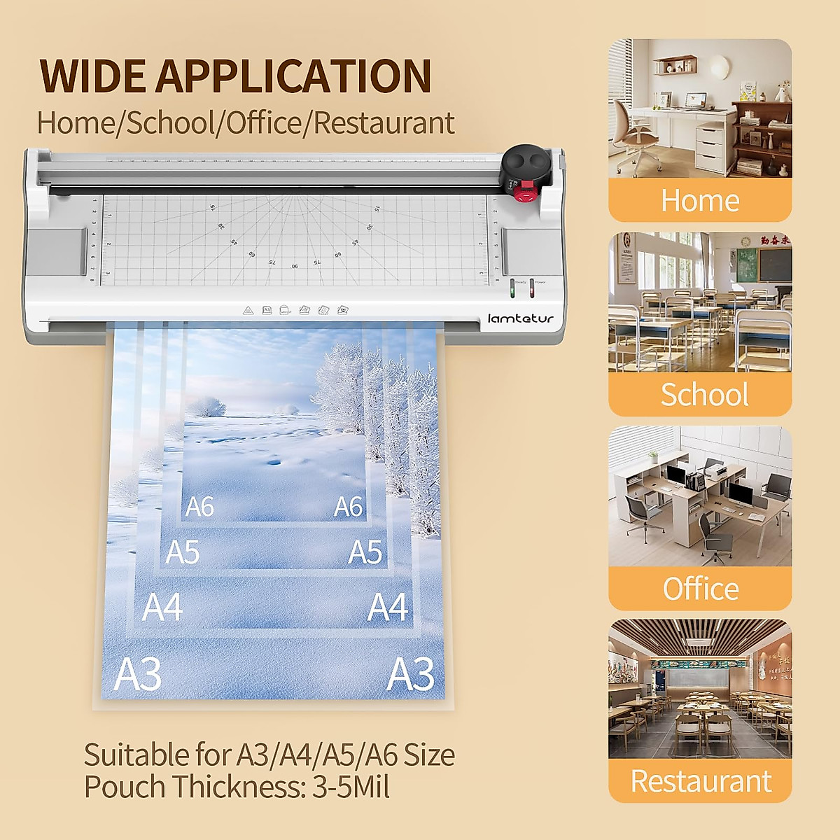 7 in 1 Laminator, Laminator Machine for A3/A4/A6, Laminator Machine with Laminating Sheets 70pouches for Office Home School Use,Paper Trimmer, Corner Rounder Hot &Cold.