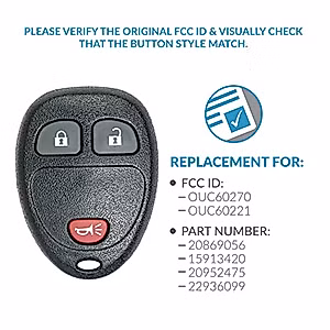 Keyless2Go Replacement for Keyless Entry Car Key Vehicles That Use 3 Button OUC60270 OUC60221, Self-programming - 2 Pack