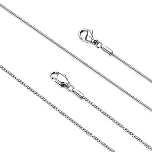 LOLIAS 2 Pcs Stainless Steel 1mm Round Snake Chain Box Chain Necklace Super Thin & Strong,20 Inch