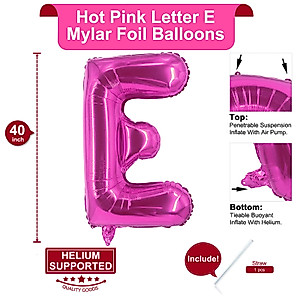 Lovoir 40 Inch Large Hot Pink Letter E Balloons Big Size Jumbo Mylar Foil Helium Balloon for Birthday Party Celebration Decorations Alphabet Hot Pink E