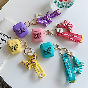 Compatible with AirPods Butterfly Case, Shockproof Silicone 3D Butterfly Airpods 2&1 Cover Pattern Keychain Women Girls Gift for Apple Airpods 2 Charging Case (Purple)