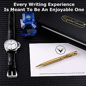 Superiore Senna Italian Black Ink Gold Pen - Gift Box Luxury Pen with Real 24K Gold Flakes and 2 Ink Cartridges - Cute, Fancy Pens for Wedding, Gold Office Supplies for Women, Desk Gifts for Men