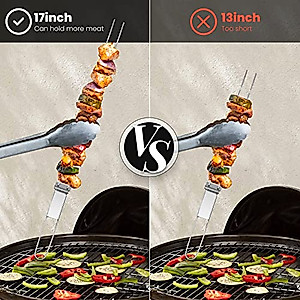 6 Pack Kabob Skewer for Grilling- 17" Long Metal Stainless Steel BBQ Skewer Stick with Push Bar, Reusable Double Pronged Kebab Skewer Tool Quick Release Meat, Chicken, Vegetable and Fruit