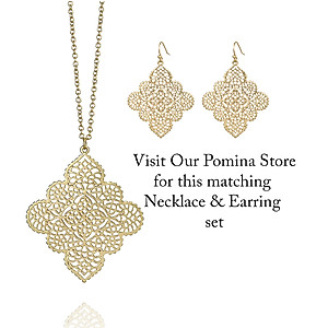 POMINA Gold Silver Geometric Filigree Pendent Long Necklace Casual Sweater Gold Chain Necklaces for women (Worn Gold)