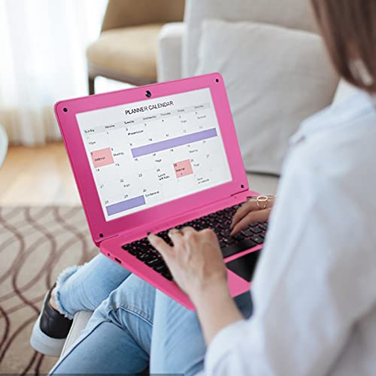 G-Anica Laptop Computer(10.1 inch), Quad Core Powered by Android 12.0, Netbook Computer with WiFi, Webcam and Bluetooth, Mini Laptop with Bag, Mouse, and Mouse Pad for Kids and Adults（Pink）
