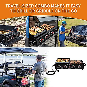 Royal Gourmet 4- Burner Portable Propane Griddle Grill Combo tailgater Griddle Flat Top Propan Gas Grill, Black, GD4002TB