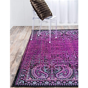 Unique Loom Imperial Collection Paisley, Distressed, Border, Vintage, Modern, Abstract Area Rug, 7 x 10 ft, Lilac/Black