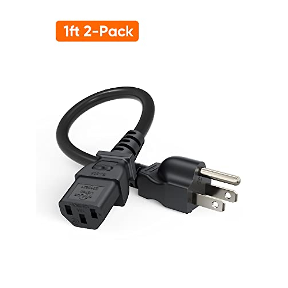 CableCreation [2-Pack 1 Feet 18 AWG Universal Power Cord for NEMA 5-15P to IEC320C13 Cable, 0.3M / Black