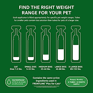 Amazon Basics Flea and Tick Topical Treatment for Cats (over 1.5 lbs), 6 Count (Previously Solimo)