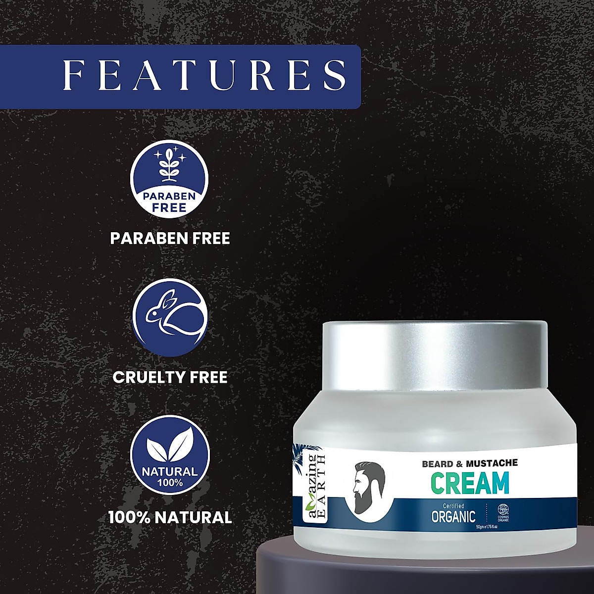 Amazing Earth Beard and Mustache Cream for Men -Certified Organic, Styling, Hair Growth, Soft Beard, Chemical-Free and Vegan -50 g