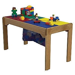 Fun Builder Table-Compatible with DUPLO® Brand Blocks-Built in Storage 32" x 16" Built in Block Storage-Made in USA-Premium Fully Assembled Wood Frame with Wood Legs-Ages 5 and Younger