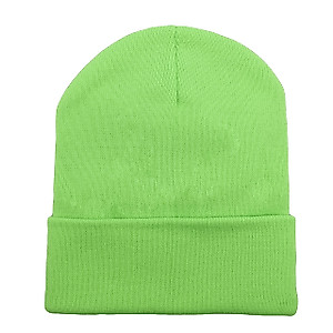 Unisex Knit Soft Warm Cuffed Beanie Hat Winter Camo Hats for Men Women (Neon Green)