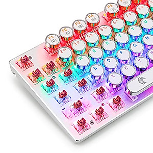 HUO JI E-Yooso Z-88 Typewriter Mechanical Keyboard, Rainbow LED Backlit, Vintage Retro Style with Red Switches, Compact 81 Keys for PC, Mac, White