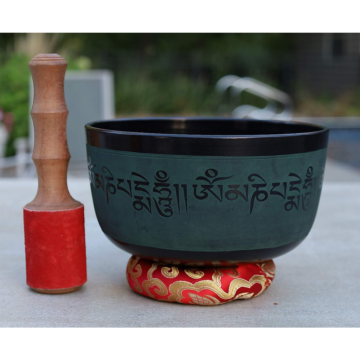 DharmaObjects Tibetan Meditation Buddha Singing Bowl Mallet Mat Cushion Set (8 Inches, Buddha)