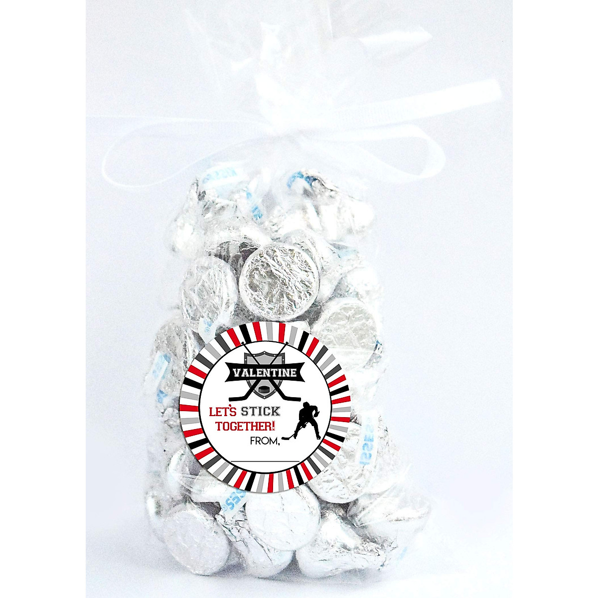 Hockey Valentine Party Favor Sticker Labels for Boys, 40 2" Party Circle Stickers by AmandaCreation, Great for Classroom Valentines, Envelope Seals, Gifts & Treats