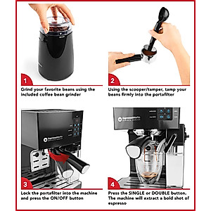 EspressoWorks 19-Bar Espresso, Latte and Cappuccino Maker 10-Piece Set - Brew Cappuccino and Latte with One Button - Espresso Machine with Milk Steamer 1250W - Coffee Gifts (Black)