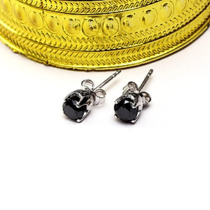 JEWELEXCESS 1/2 CTW Black Diamond Stud Earrings - Sterling Silver (.925) for Women - Round Cut Set with Push Backs