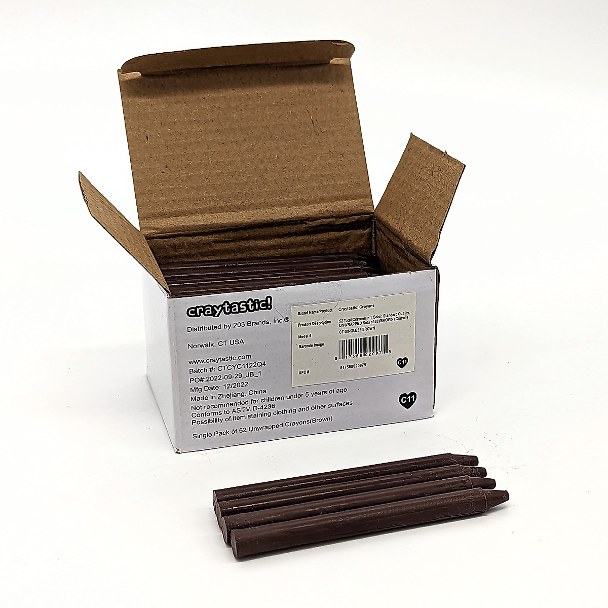 Craytastic! Bulk Unwrapped Crayons Box of 52 (Brown) for Crafting, Parties, Kids - Paperless Crayons, No Paper Wrapper - Safety Tested Compliant with ASTM D-4236