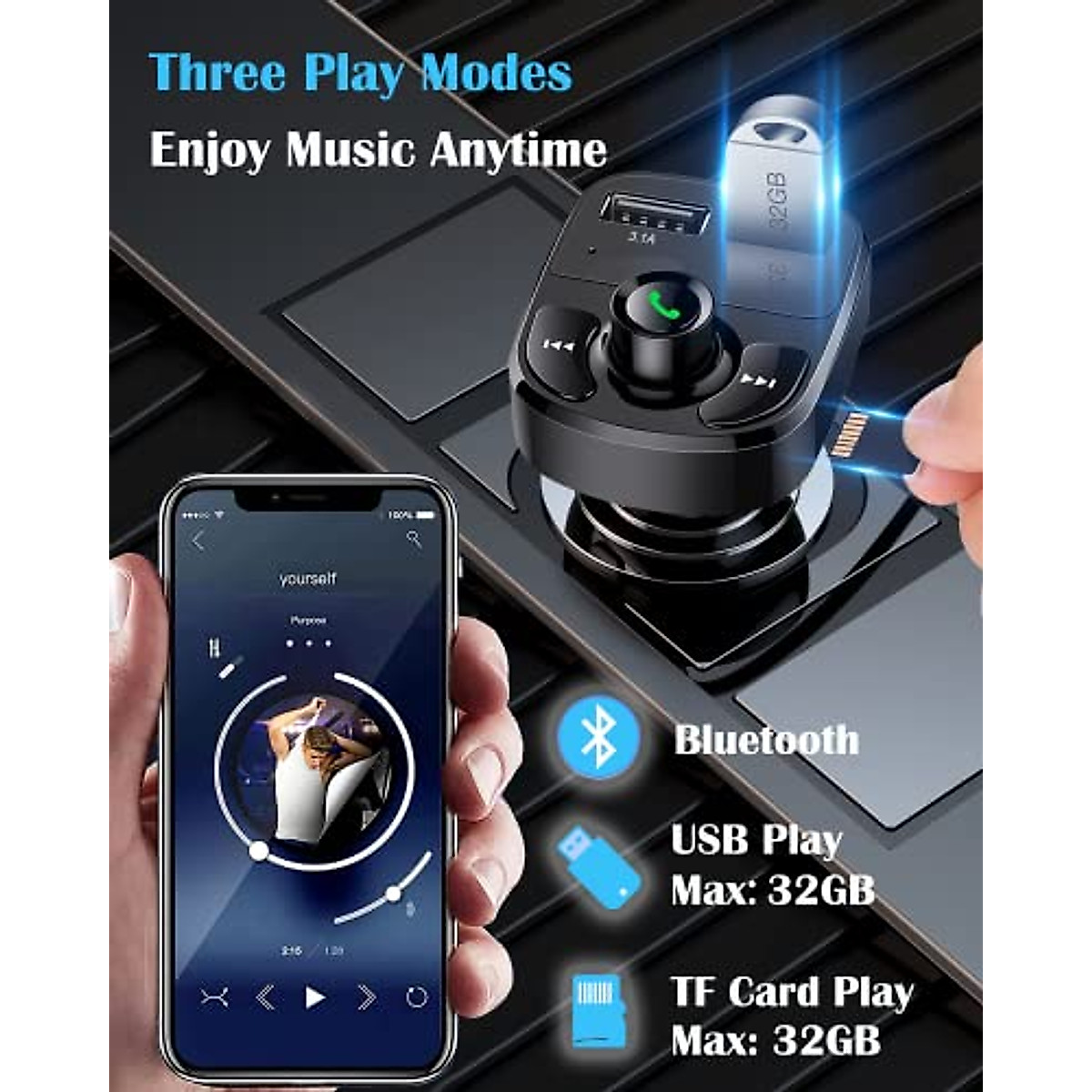 Handsfree Call Car Charger,Wireless Bluetooth FM Transmitter Radio Receiver,Mp3 Audio Music Stereo Adapter,Dual USB Port Charger Compatible for All Smartphones,Samsung Galaxy,LG,HTC,etc.